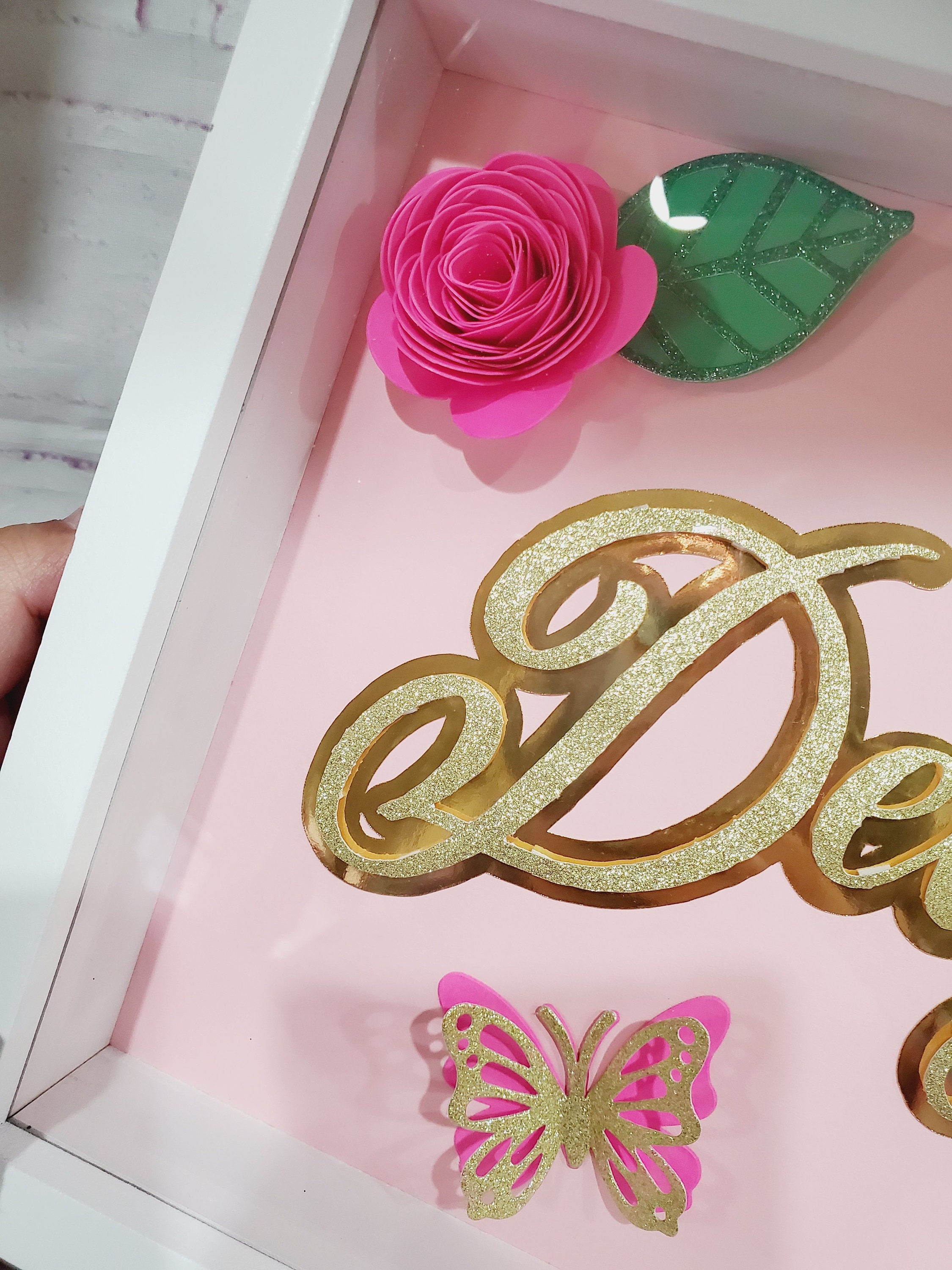 Personalized Custom Name Shadow Box, Shadow Box With Roses and ...