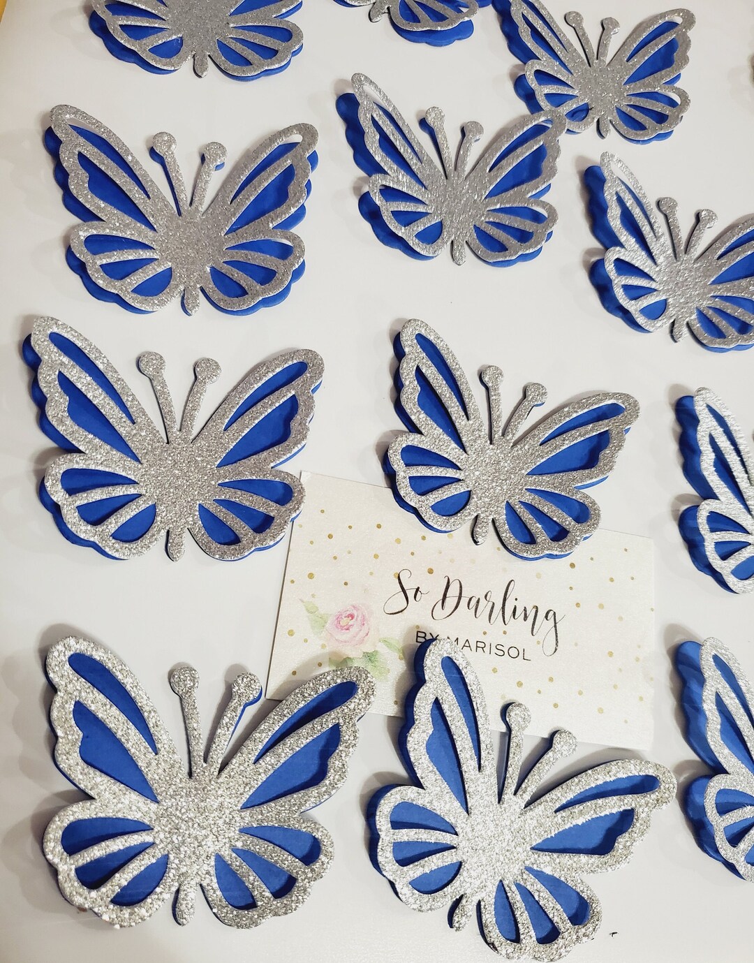 3D Glitter Butterfly Cut Outs, Royal Blue and Silver Butterflies ...