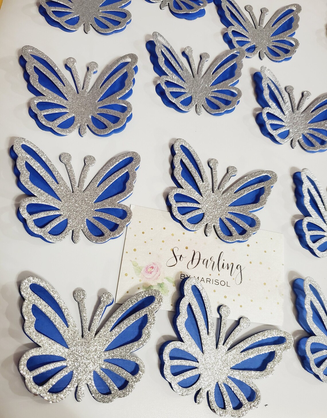 3D Glitter Butterfly Cut Outs, Royal Blue and Silver Butterflies ...