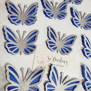 3D Glitter Butterfly Cut Outs, Royal Blue and Silver Butterflies ...