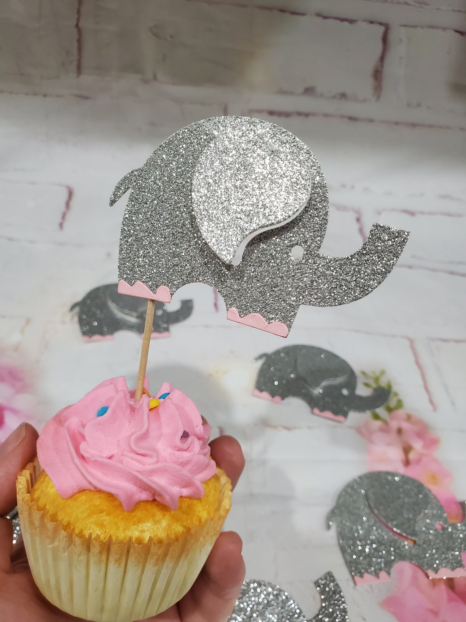 Elephant Cupcake Toppers, Girl Elephant Cupcake Toppers, Elephant Theme ...