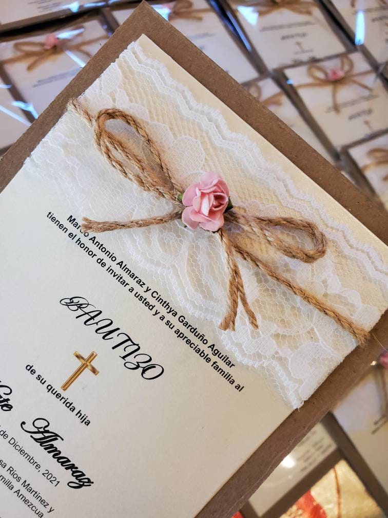 Rustic Baptism Christening Invitations Handcrafted Handmade Invitations ...