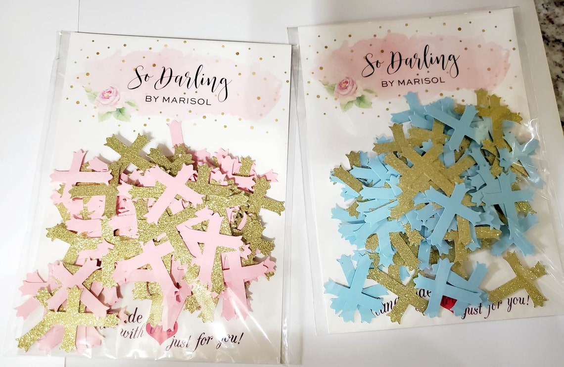 Cross Confetti, Pink and Gold Pink and Gold, Baptism Confetti, Baptism ...