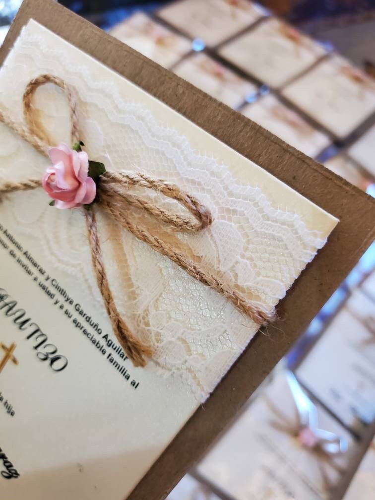 Rustic Baptism Christening Invitations Handcrafted Handmade Invitations ...