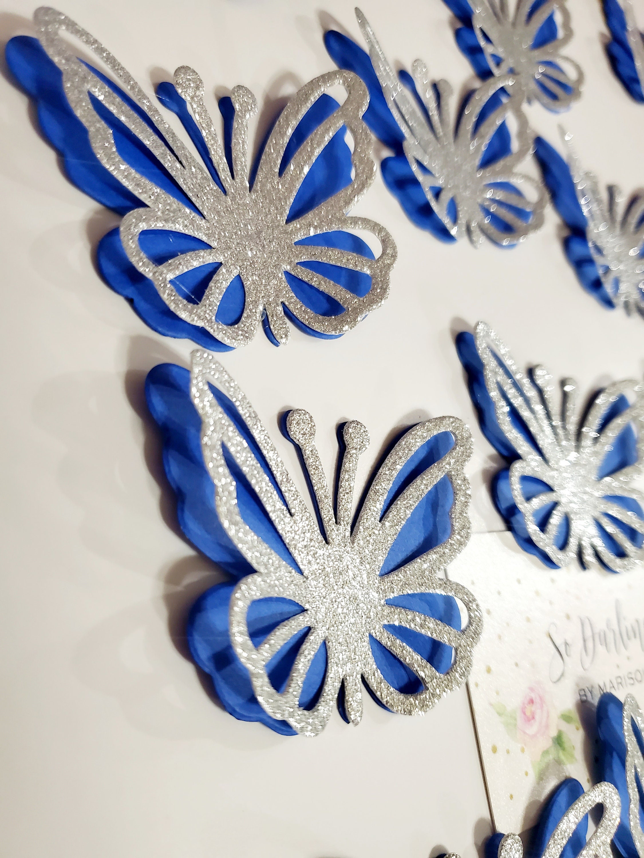 3D Glitter Butterfly Cut Outs, Royal Blue and Silver Butterflies ...