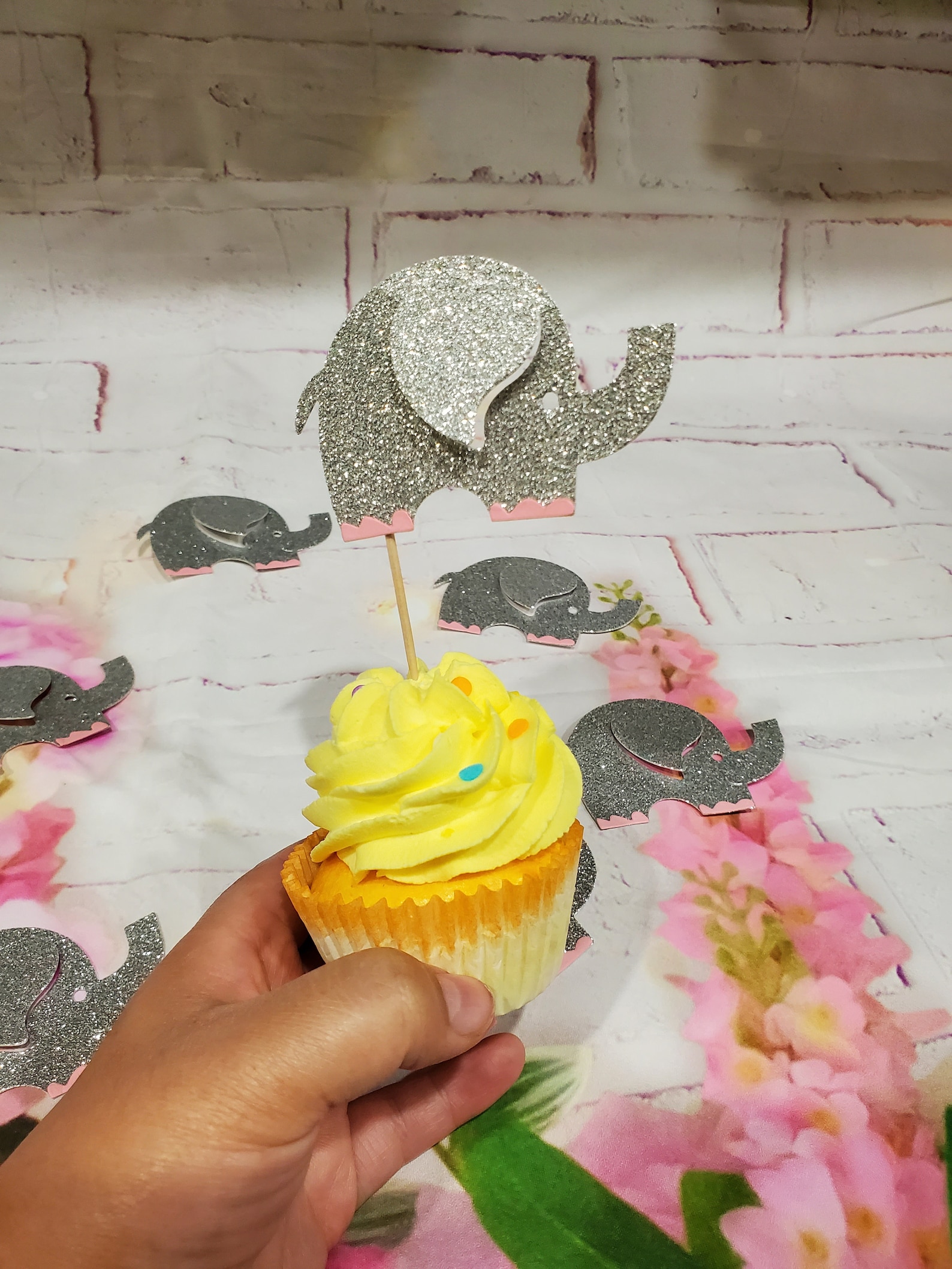 Elephant Cupcake Toppers, Girl Elephant Cupcake Toppers, Elephant Theme ...