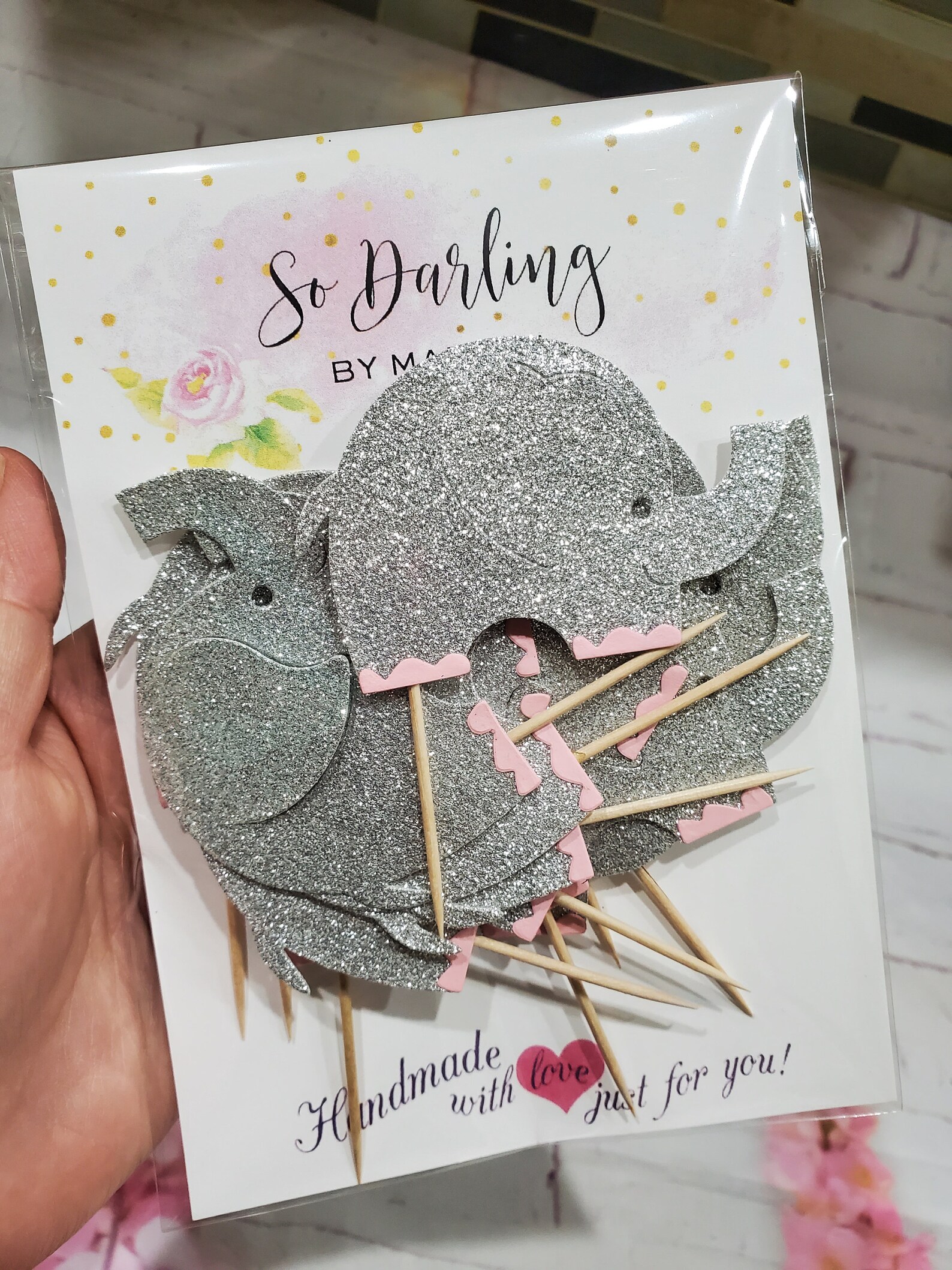 Elephant Cupcake Toppers, Girl Elephant Cupcake Toppers, Elephant Theme ...