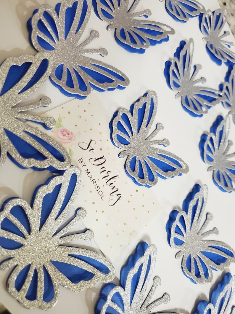 3D Glitter Butterfly Cut Outs, Royal Blue and Silver Butterflies ...