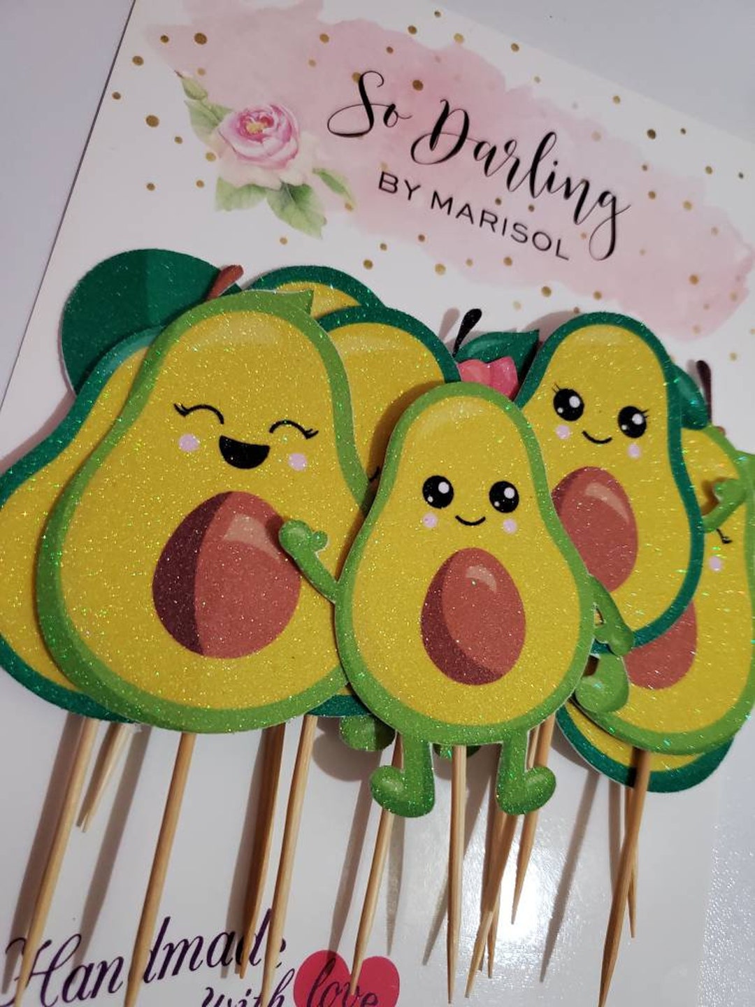 12 Ct. Avocado Cupcake Toppers, Avocado Party, Avocado Decor, Sparkly Avocado Toppers, Holy ...