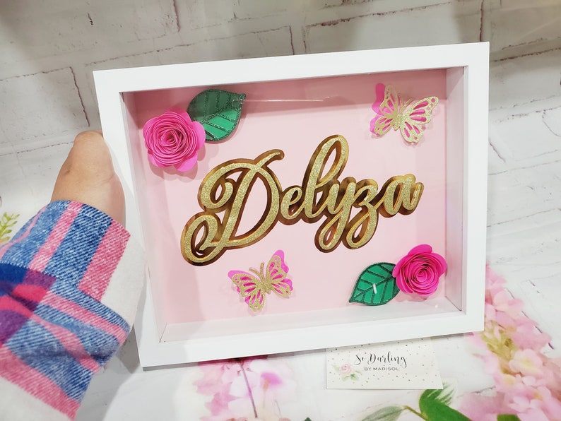 Personalized Custom Name Shadow Box, Shadow Box With Roses and ...