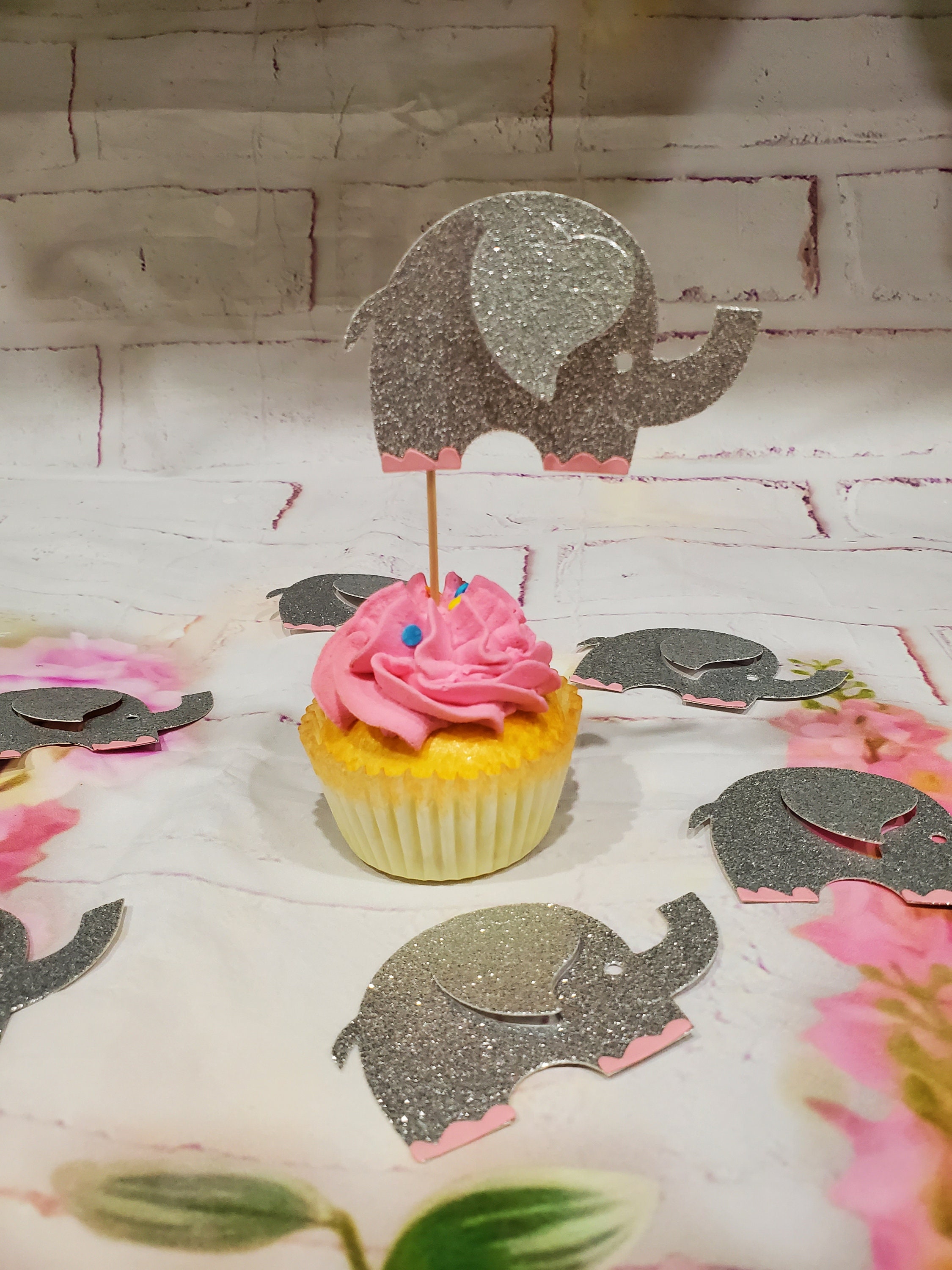 Elephant Cupcake Toppers, Girl Elephant Cupcake Toppers, Elephant Theme ...