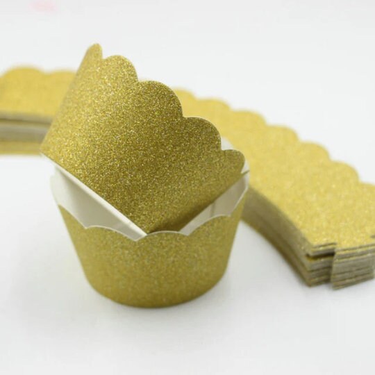 12ct Gold Glitter Cupcake Wrappers Gold Glitter Cupcake - Etsy