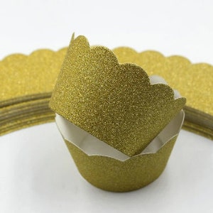 12ct Gold Glitter Cupcake Wrappers, Gold Glitter Cupcake Liners ...