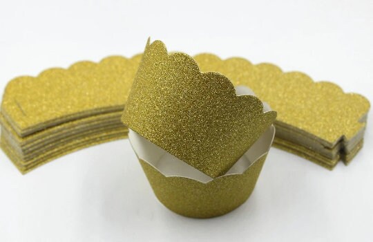 12ct Gold Glitter Cupcake Wrappers, Gold Glitter Cupcake Liners ...