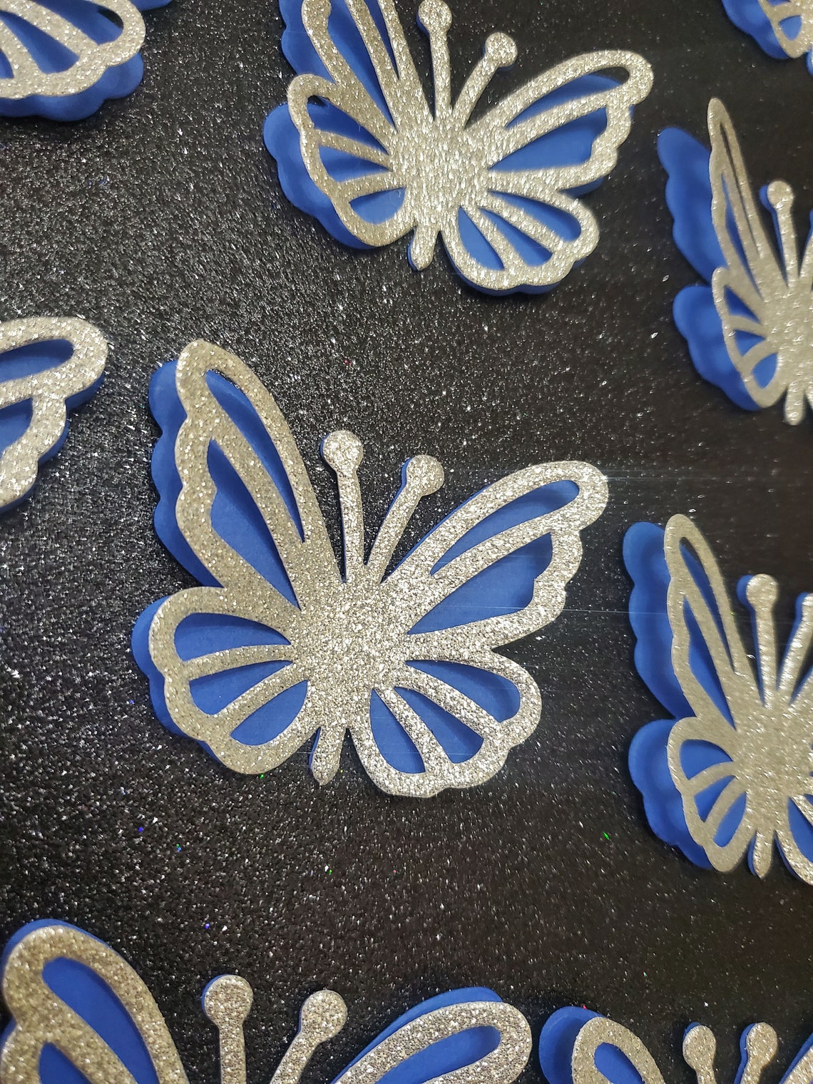 3D Glitter Butterfly Cut Outs, Royal Blue and Silver Butterflies ...