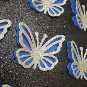 3D Glitter Butterfly Cut Outs, Royal Blue and Silver Butterflies ...