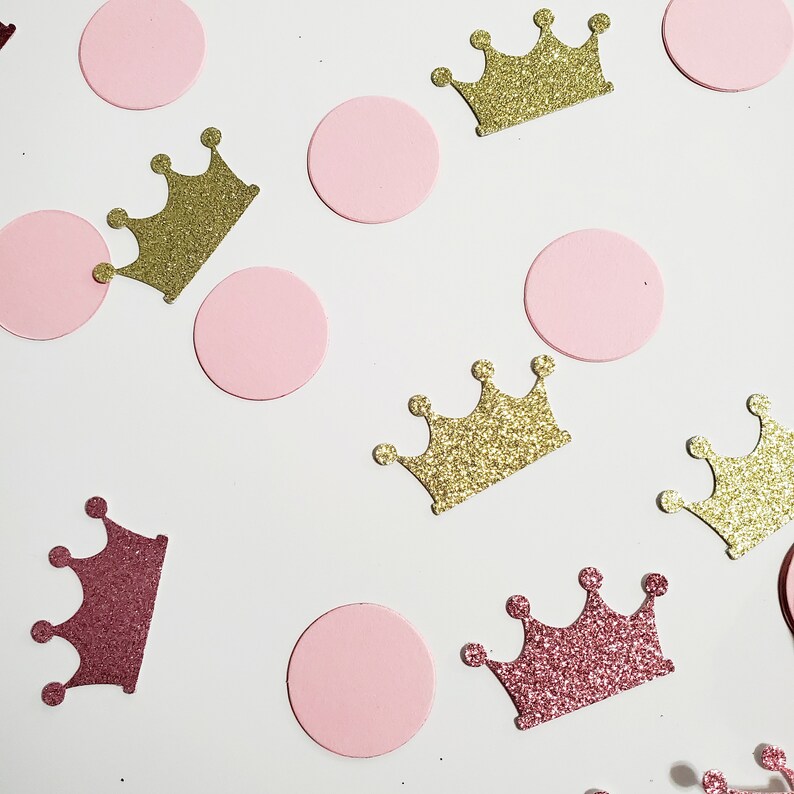 Pink and Gold Crown Shape Confetti, Princess Party Confetti, Princess ...