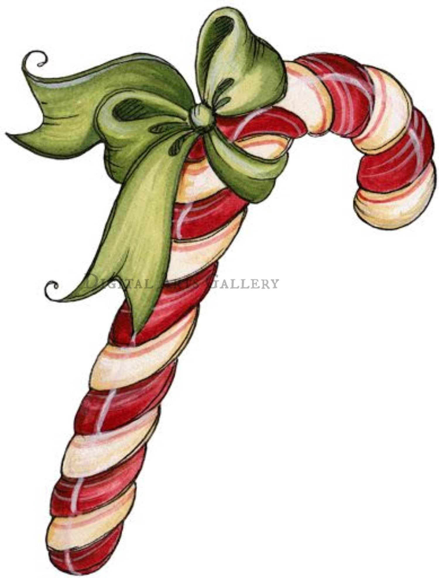 Vintage Christmas Art, Candy Cane and Bow, Digital Download Image - Etsy
