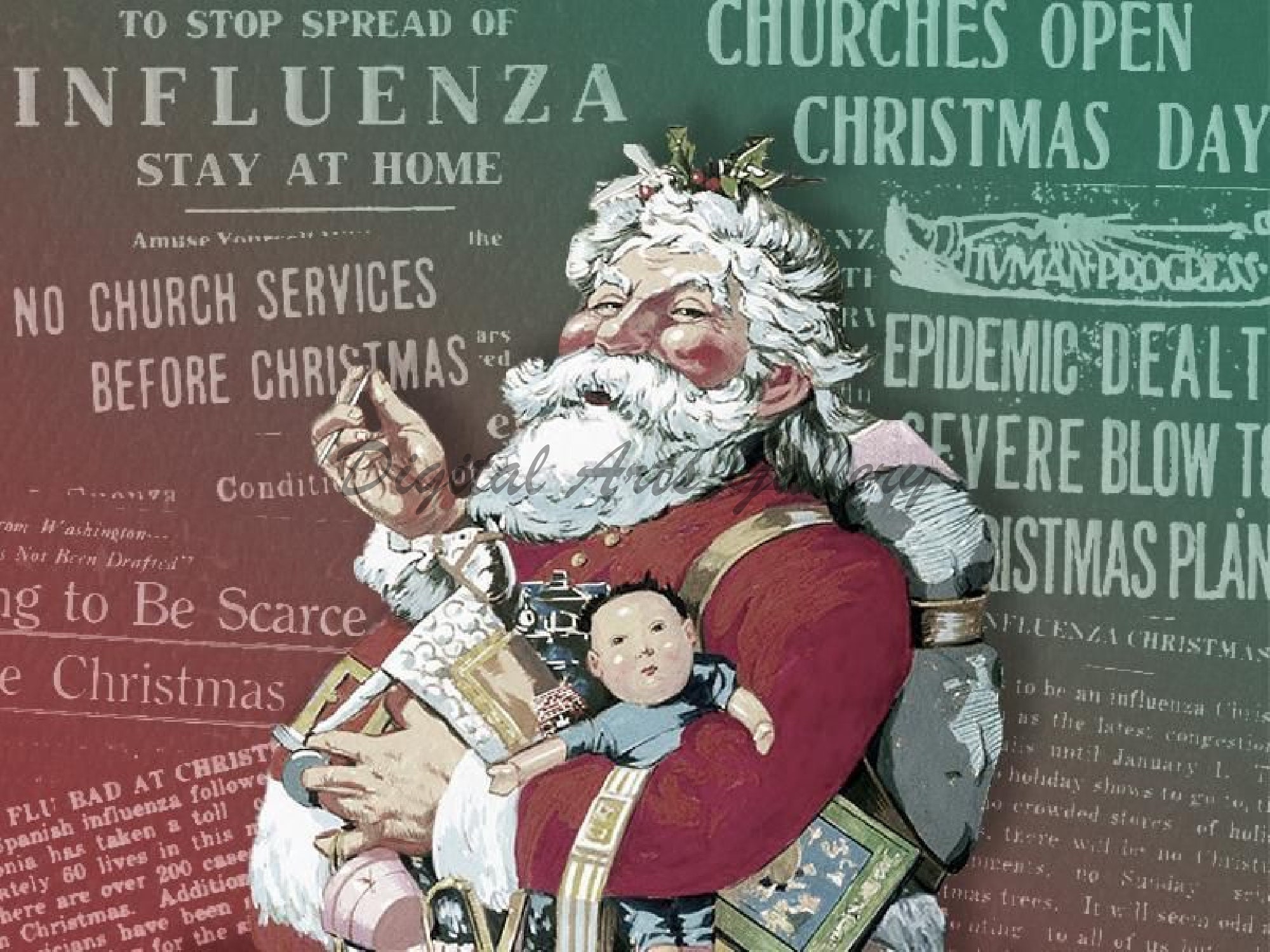 Vintage Santa, 1918 Flu, Influenza Stay at Home, 1918 Santa Image ...