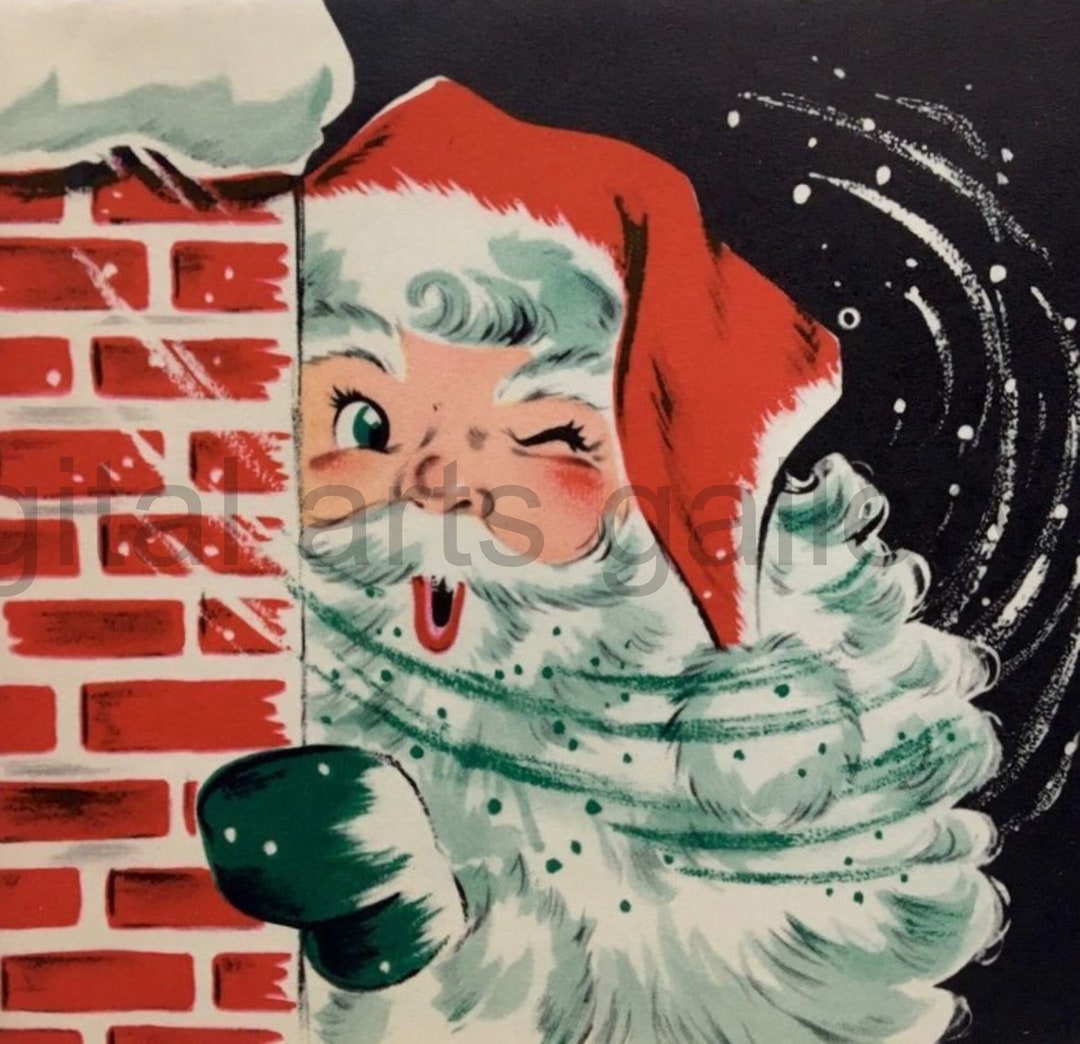 Retro Santa, Peeking Santa Claus, Instant Digital Download - Etsy
