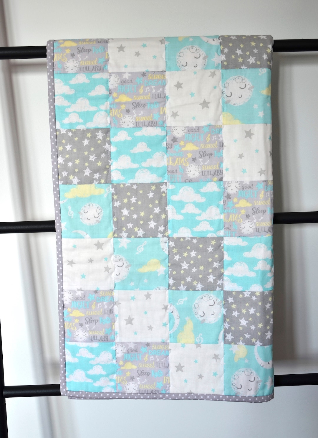 Patchwork Baby Quilt / Playmat, Grey White Mint Blanket, Handmade ...