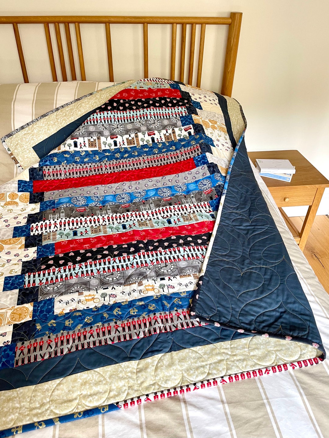 British Theme Patchwork Quilt, London, UK, Handmade Quilted Blanket ...