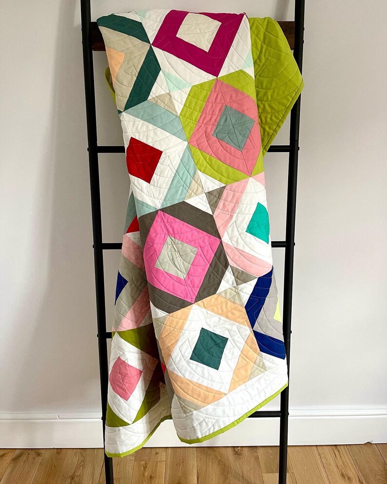 Patchwork Quilt, Modern Geometric, Colourful, Handmade, Quilted, Large ...