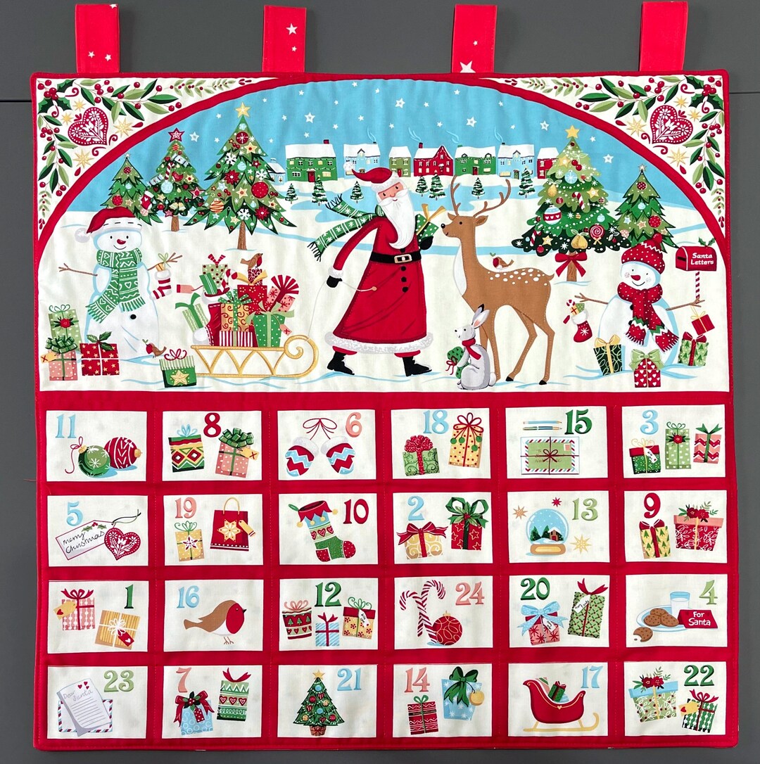 Handmade Quilted Fabric Advent Calendar: Santa, Snowman, and Reindeer ...