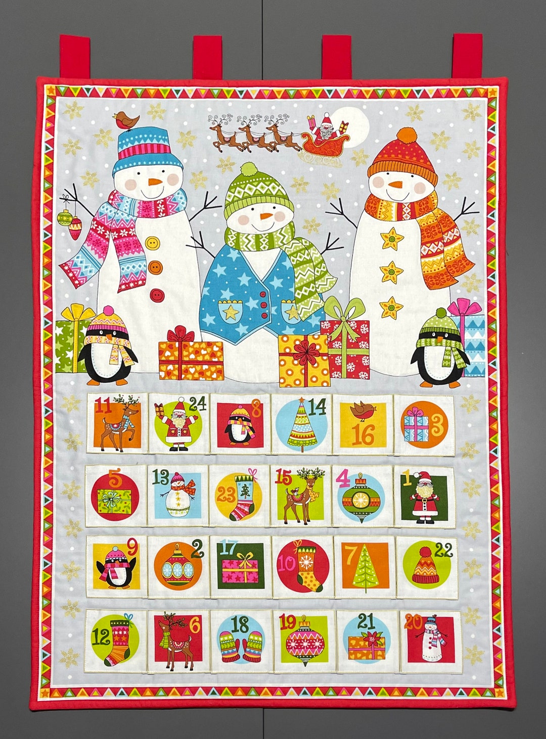 Christmas Advent Calendar, Fabric, Sustainable Reusable, Snowman Theme ...