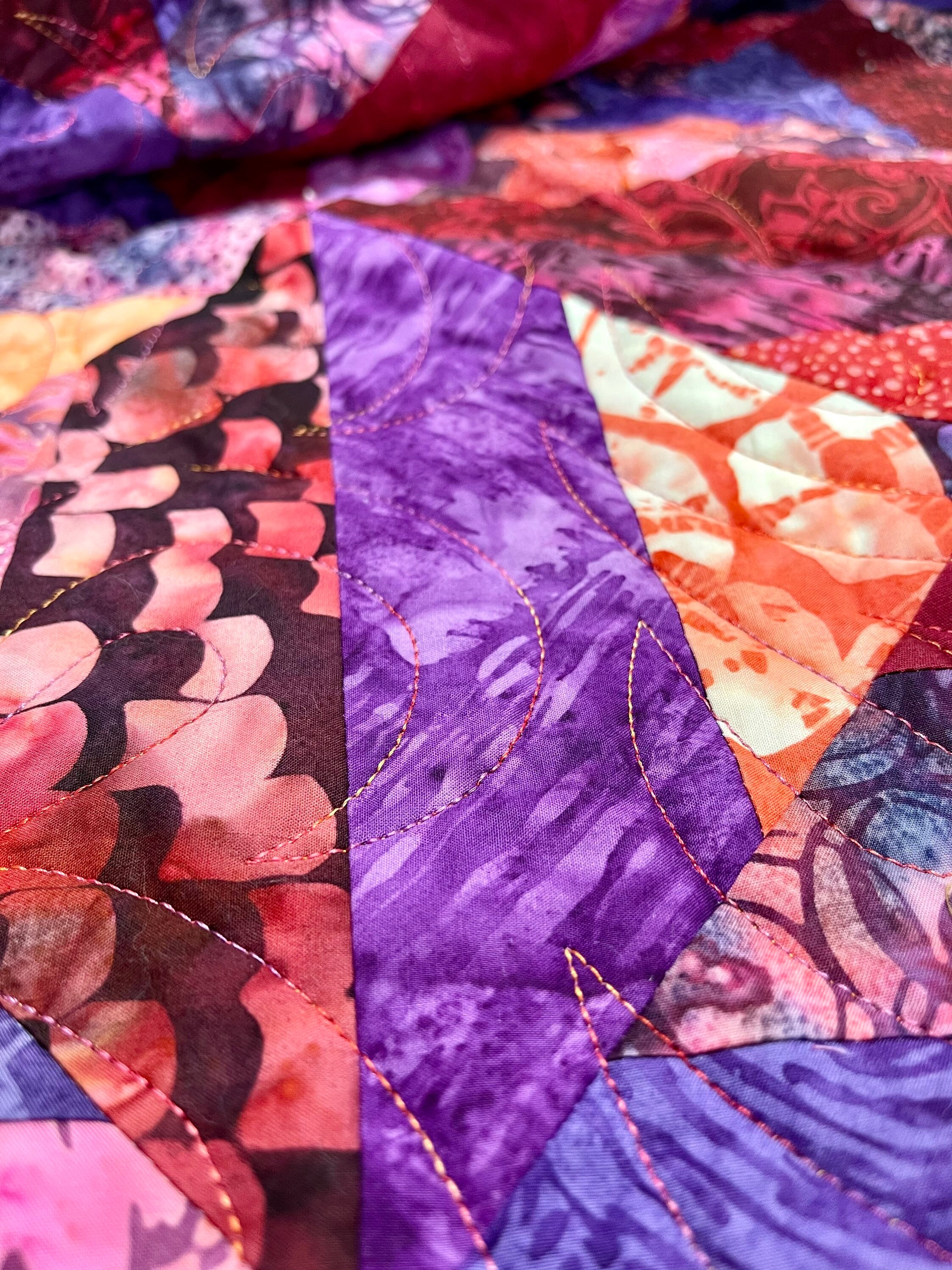 Patchwork Quilt Colourful Batiks Purple Pink Red Orange - Etsy