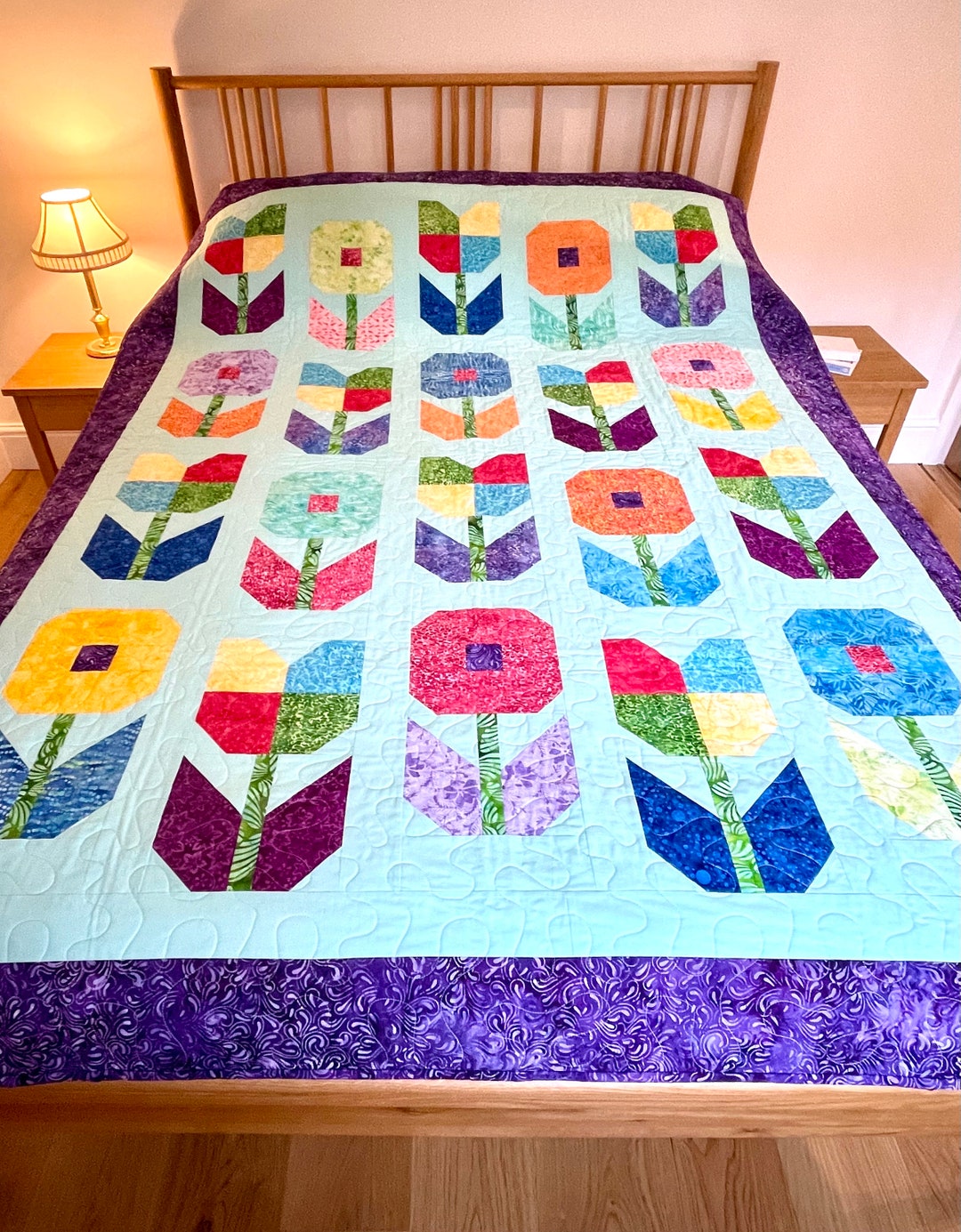 Handmade Patchwork Batik Quilt, Floral Tulip Design, Large Throw - Etsy