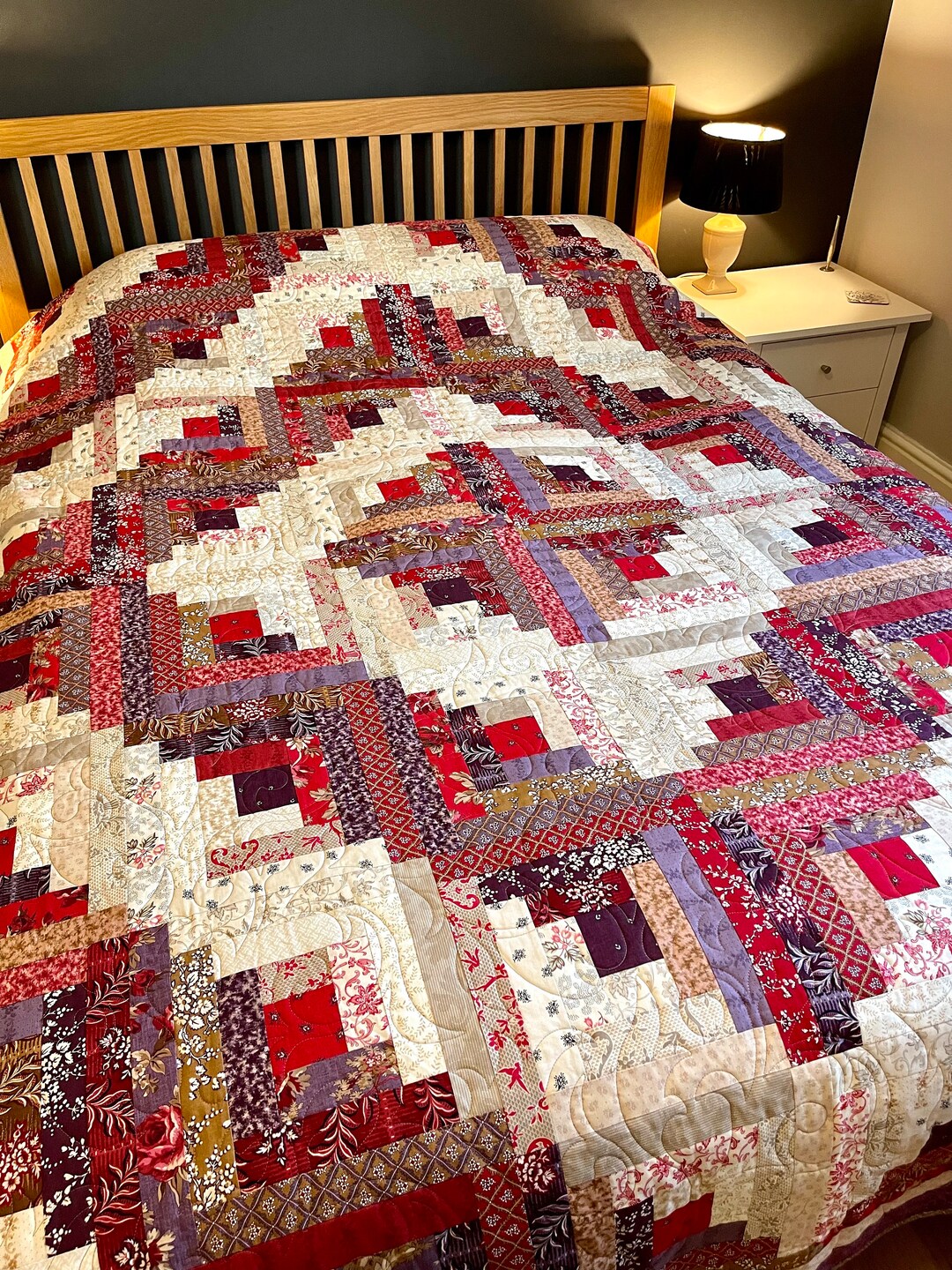 Traditional Patchwork Quilt, Log Cabin Design, Handmade Heirloom, High ...