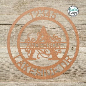 Metal Monogram House Number Sign With Street Name | Custom Last Name ...