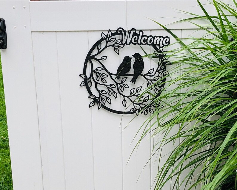 LOVE BIRDS WELCOME Metal Sign Birds on a Branch Wall Wreath - Etsy
