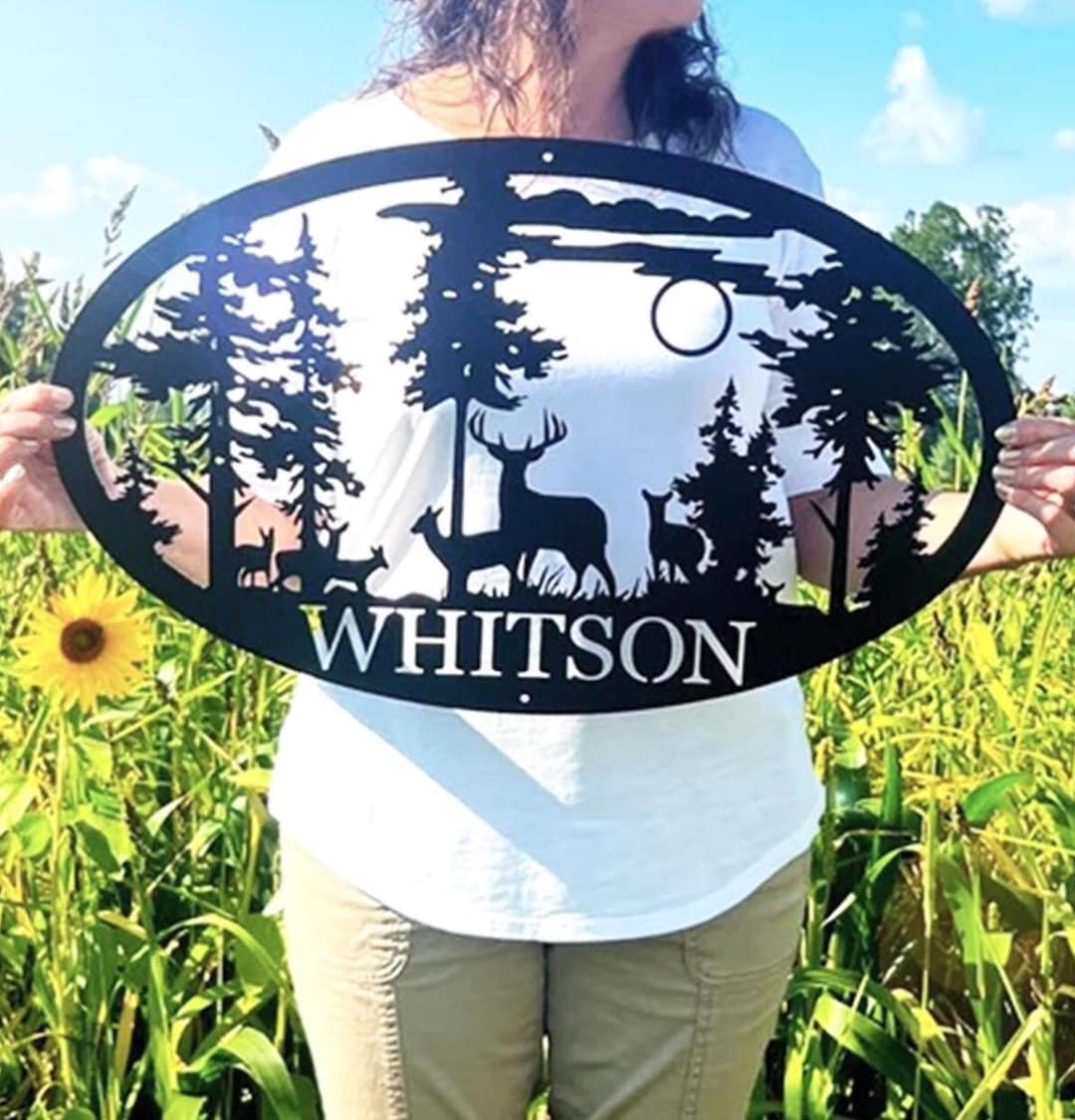 Oval Deer Scene Monogram | Personalized Metal Deer Sign | Custom Last ...