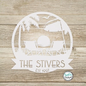 Personalized Sunset Beach Scene Monogram | Metal Beach Sign | MCM Font ...