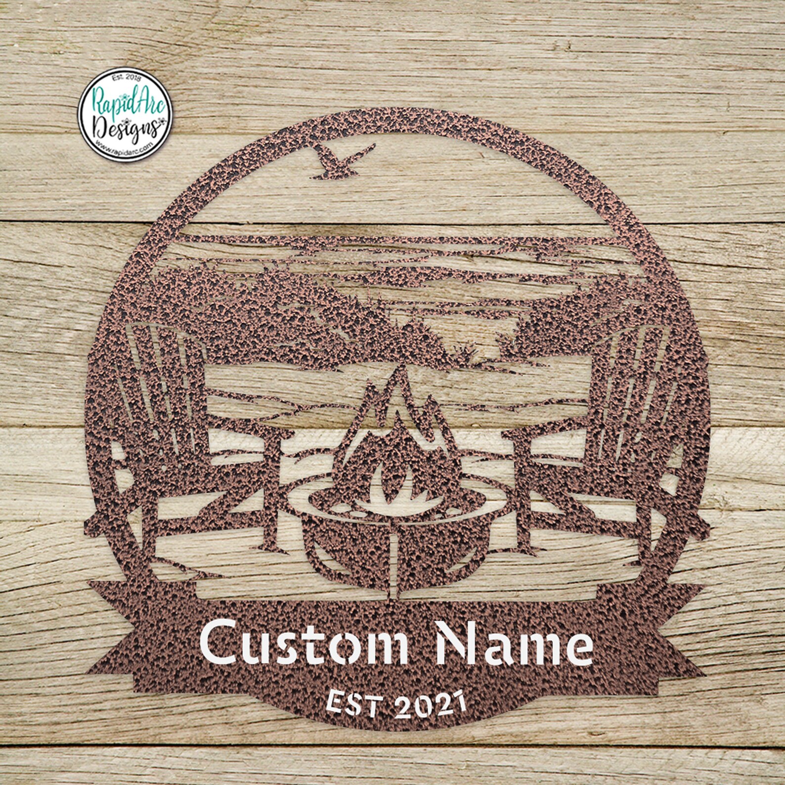 Custom BEACH SCENE Campfire Monogram | Personalized Metal Name Sign ...