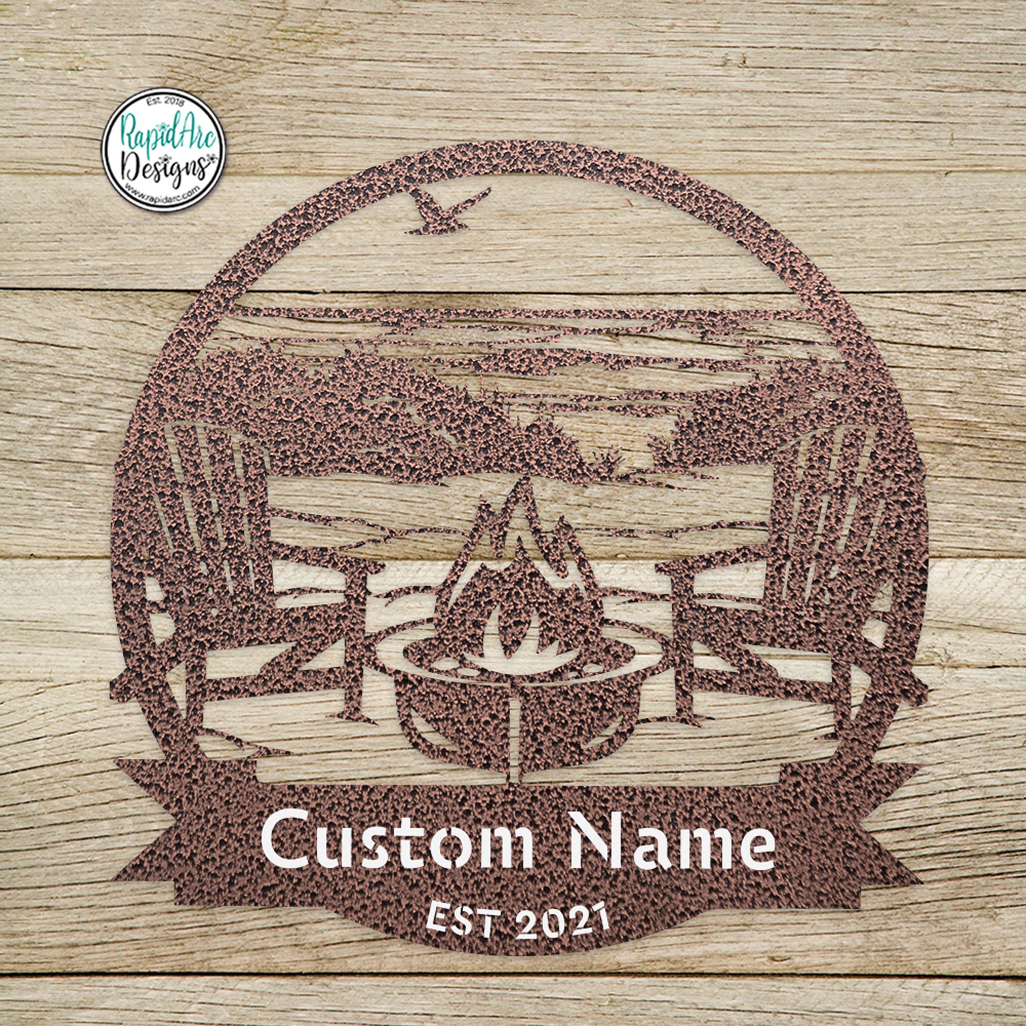 Custom BEACH SCENE Campfire Monogram | Personalized Metal Name Sign ...