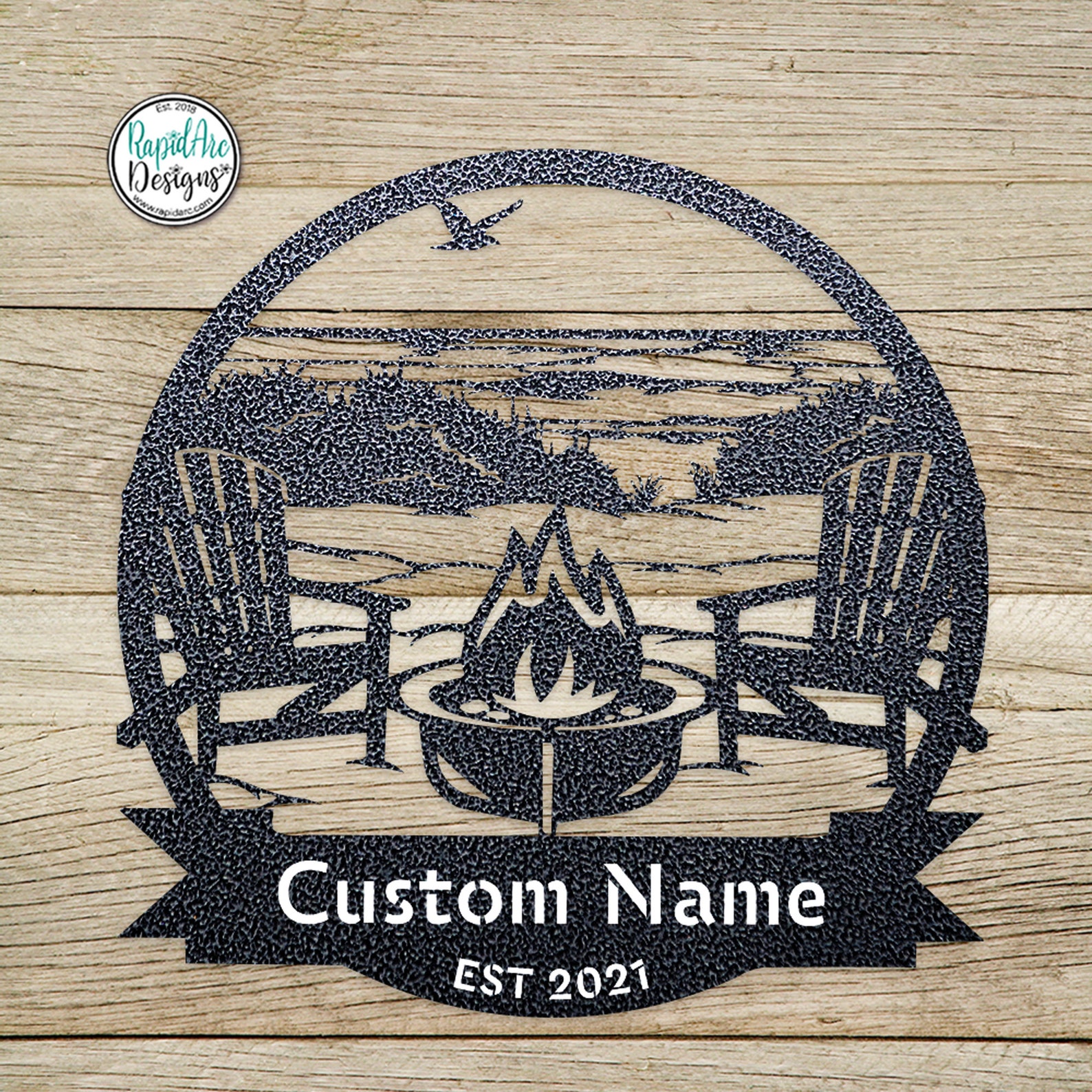 Custom BEACH SCENE Campfire Monogram | Personalized Metal Name Sign ...