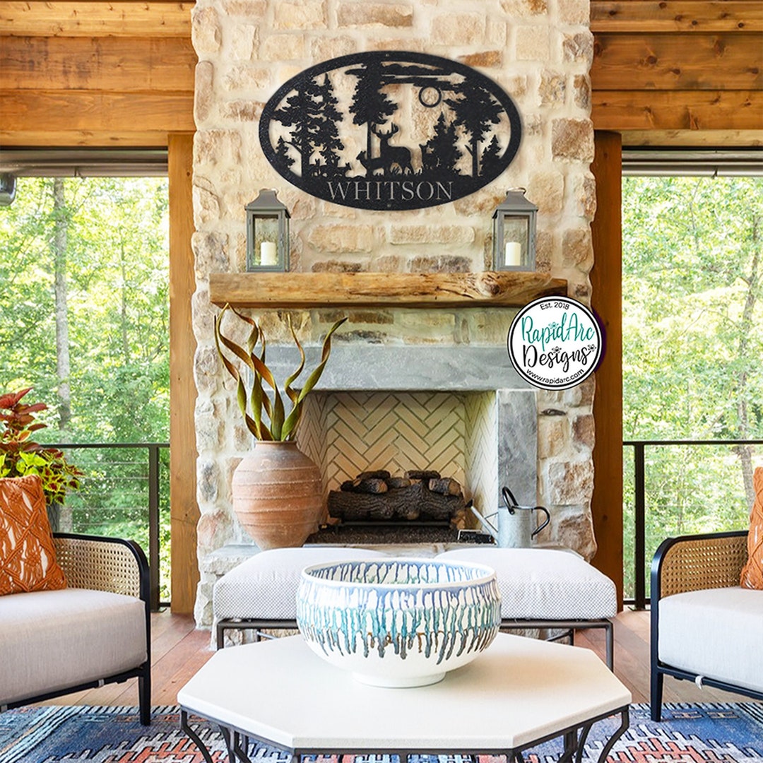 Oval Deer Scene Monogram Personalized Metal Deer Sign Custom Last Name ...