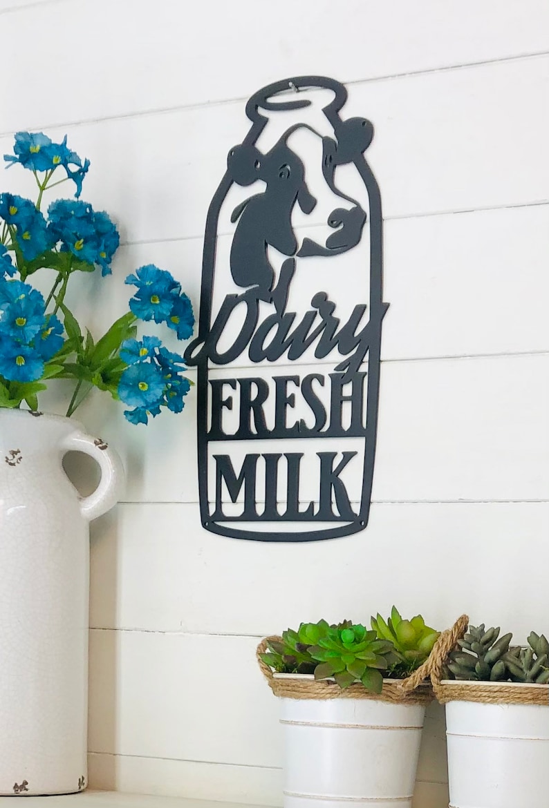 Dairy Fresh Milk Metal Sign | Farmhouse Kitchen Decor - Etsy