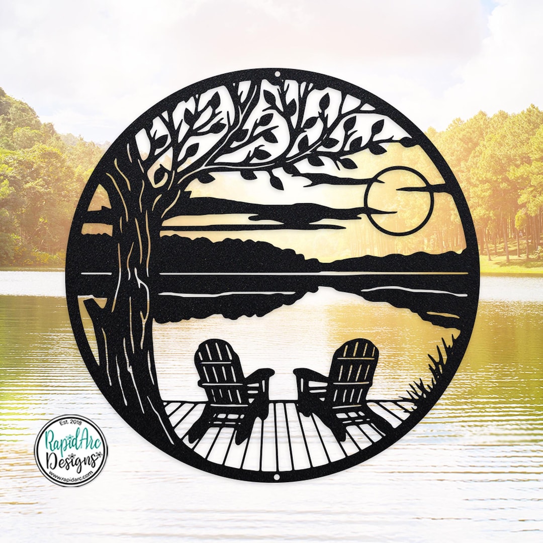 LAKESIDE Dock & Chairs Scene | Metal Outdoor Wall Art | Camper RV Decor ...