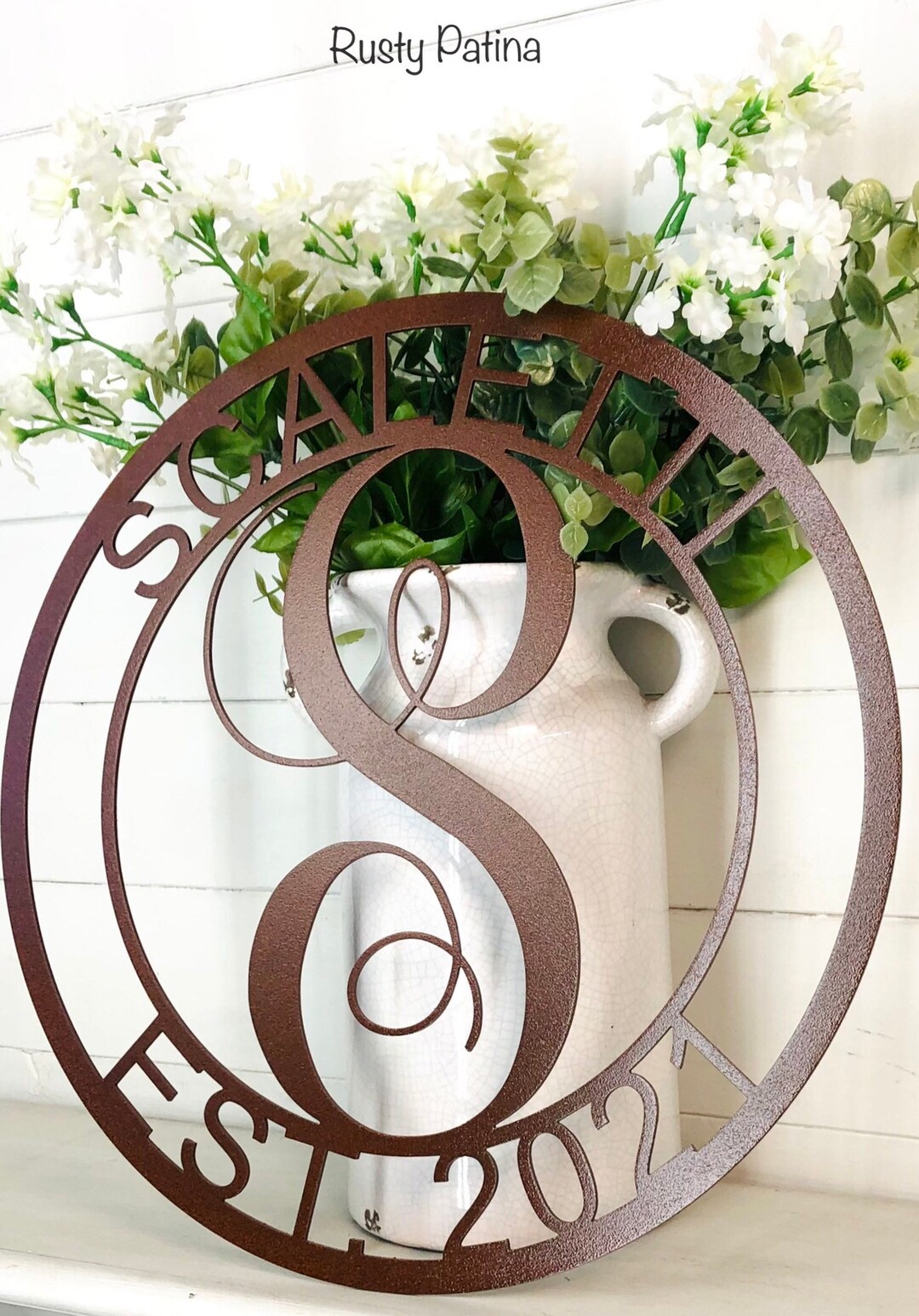 ROUND SCROLL MONOGRAM | Established Last Name Sign | Custom Metal Sign ...