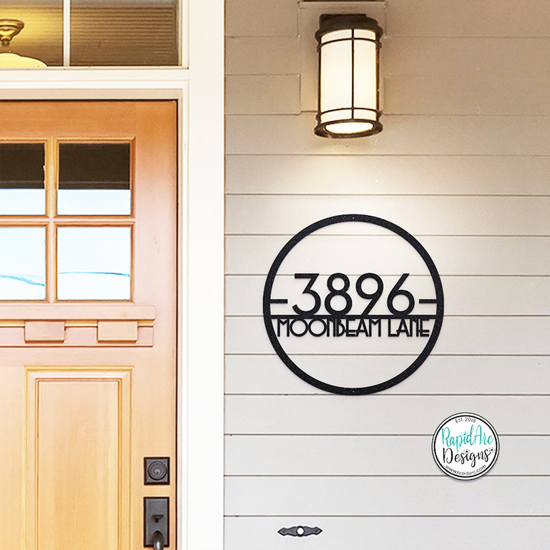 Metal Round Mid Century Modern Address Sign | Retro Style House Number ...