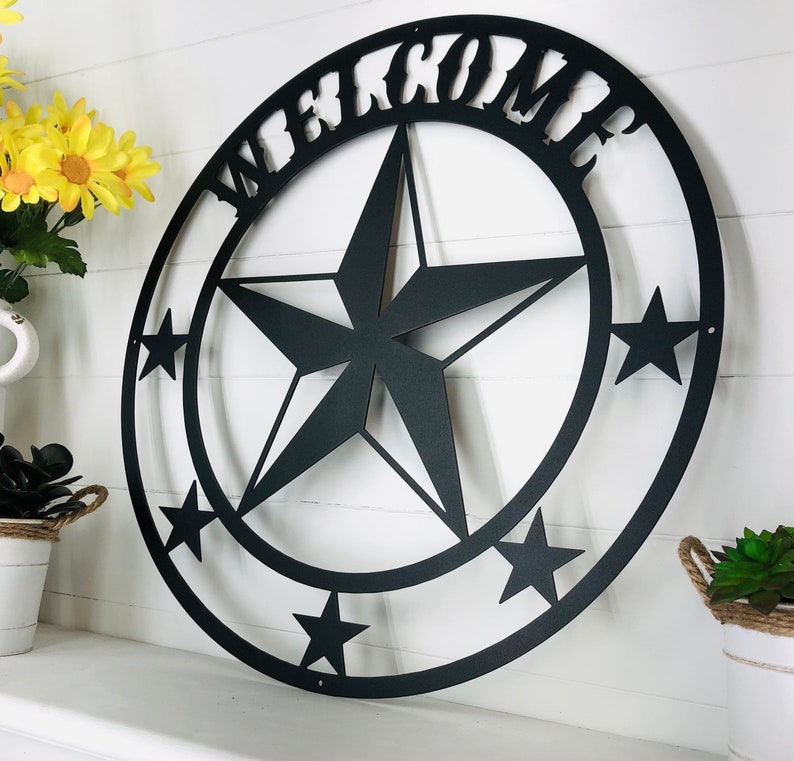Personalizable LONE STAR Welcome Sign | Metal Texas Star Wall Sign ...