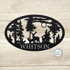 Oval Deer Scene Monogram | Personalized Metal Deer Sign | Custom Last ...