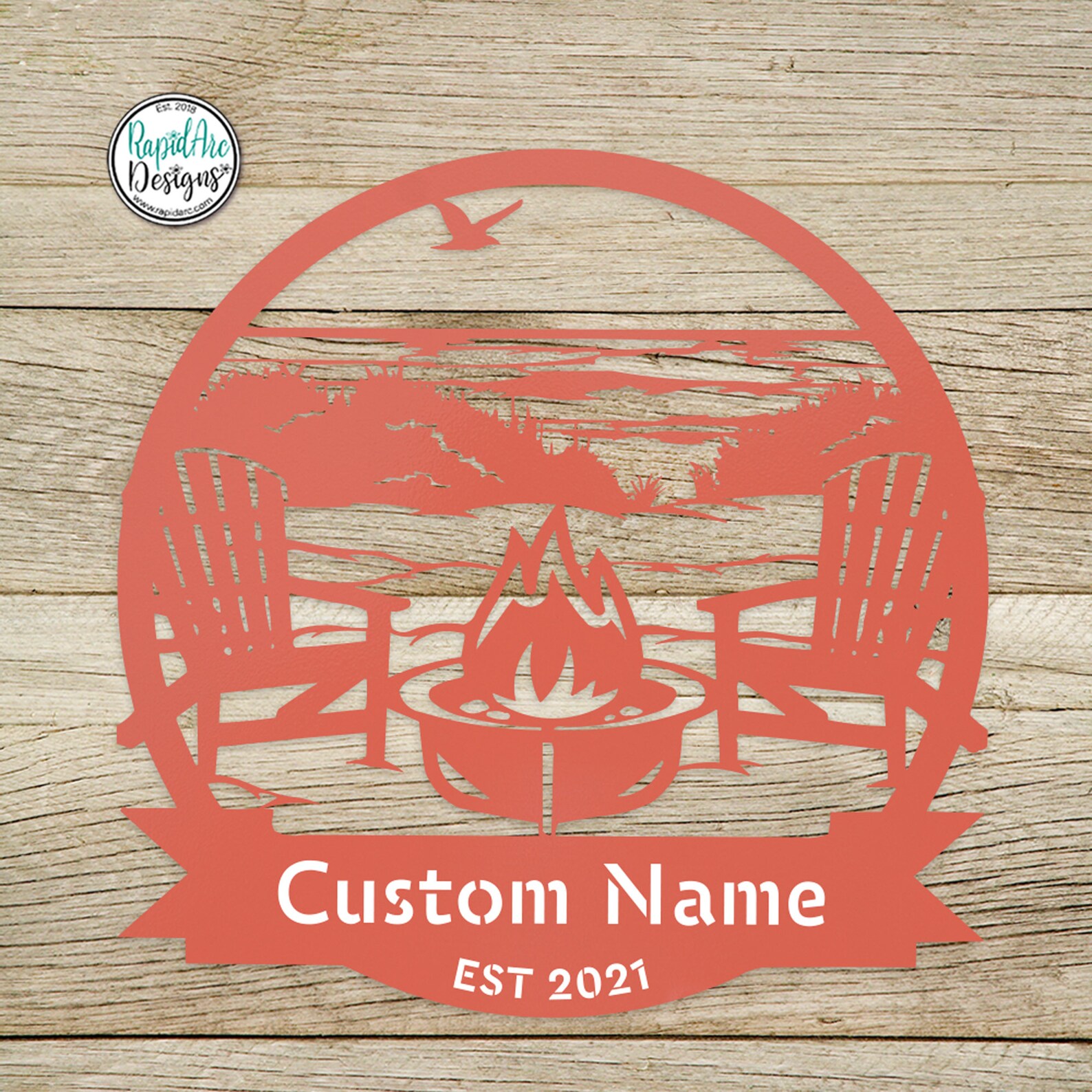 Custom BEACH SCENE Campfire Monogram Personalized Metal Name - Etsy