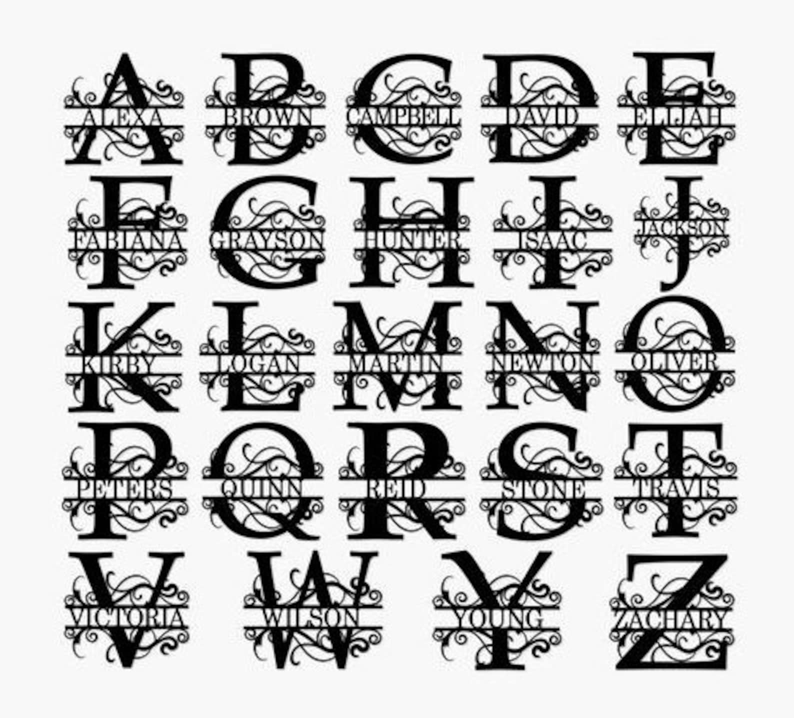 Last Name Monogram SPLIT LETTER MONOGRAM Metal Family Name - Etsy