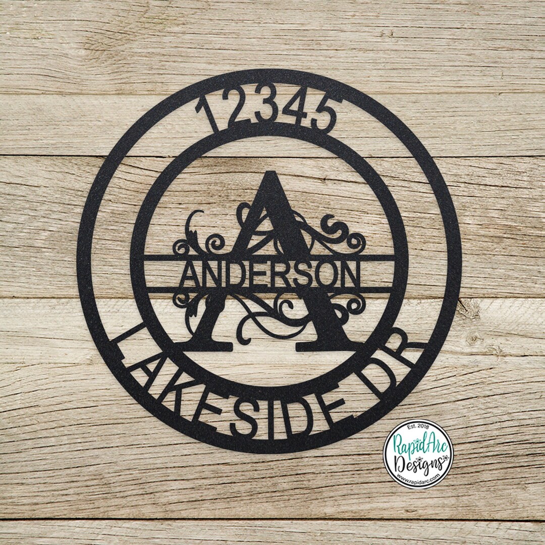 Metal Monogram House Number Sign With Street Name Custom Last Name ...