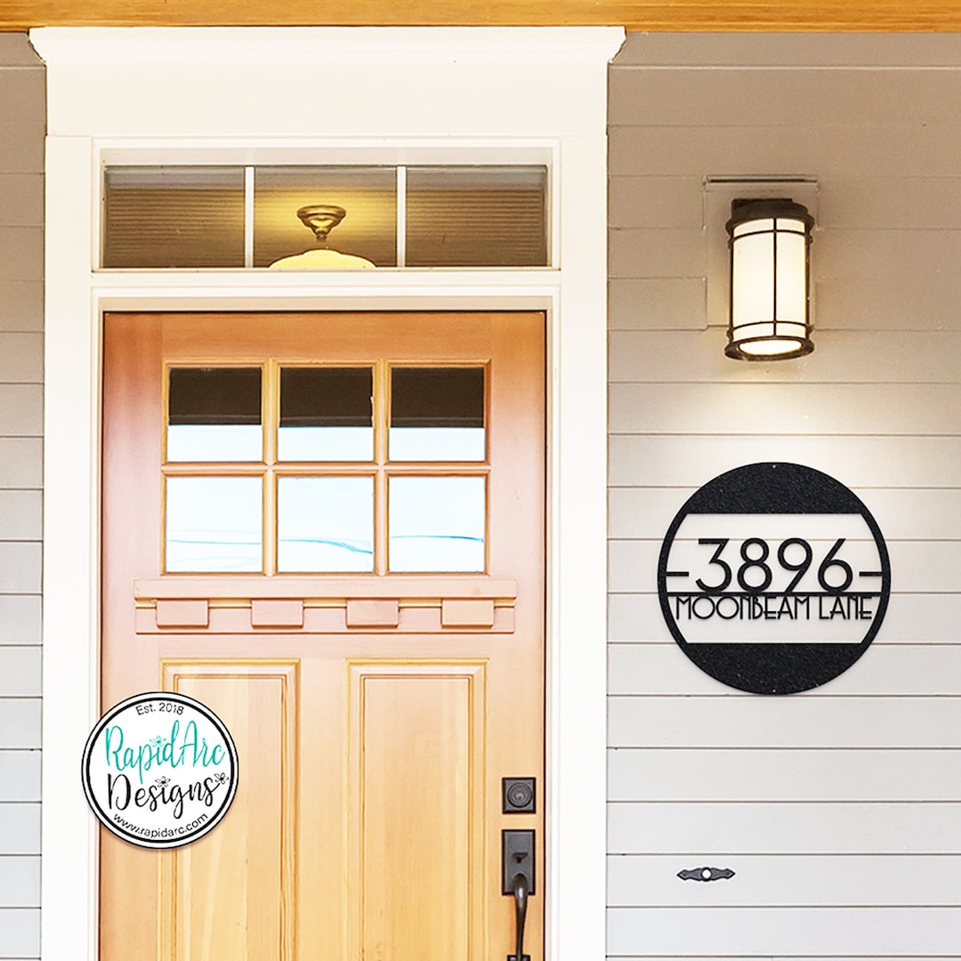 Metal Round Mid Century Modern Address Sign | Retro Style House Number ...
